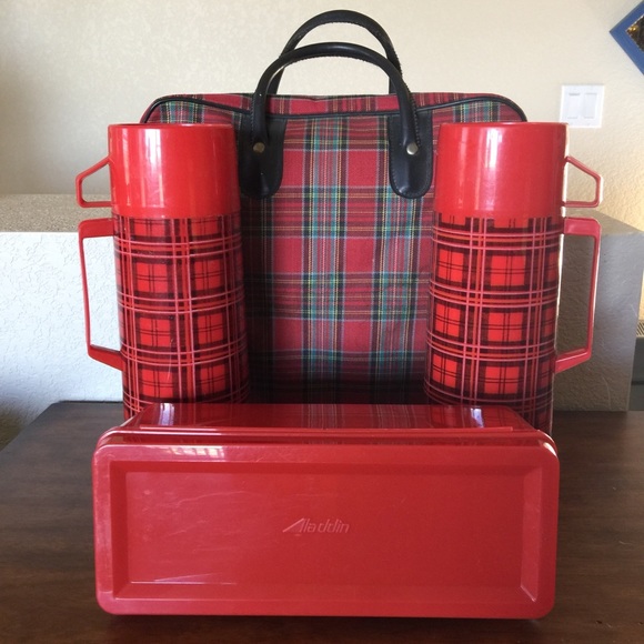 aladdin | Dining | Aladdin Vtg Red Plaidthermos Carrier 2 Thermos ...